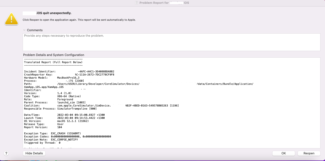 "Problem report" opens when app crashes in debug?? Not handled in VS mac. · Issue #14299 ...