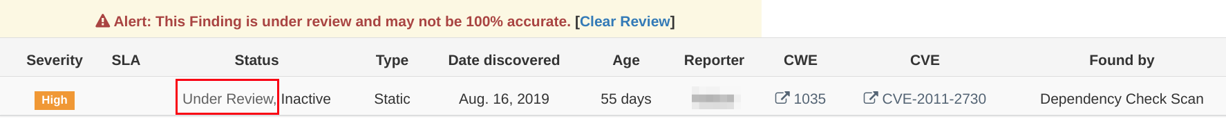 Under review status not showing in main finding view · Issue #1590 · DefectDojo/django ...
