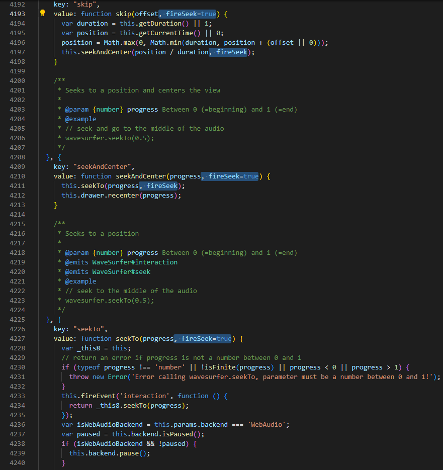 Interaction event that doesn't include .skip() · Issue #2652 · katspaugh/wavesurfer.js · GitHub