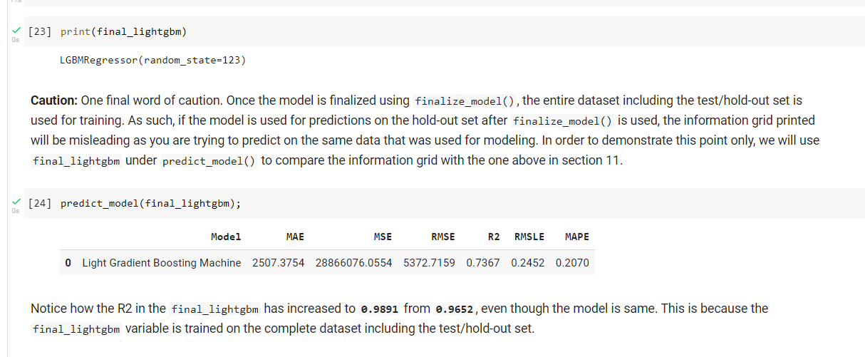 [BUG]: finalize_model might be causing issues · Issue #2618 · pycaret/pycaret · GitHub