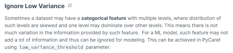 [bug] Low Variance Threshold Buggy Behavior · Issue 3375 · Pycaret Pycaret · Github