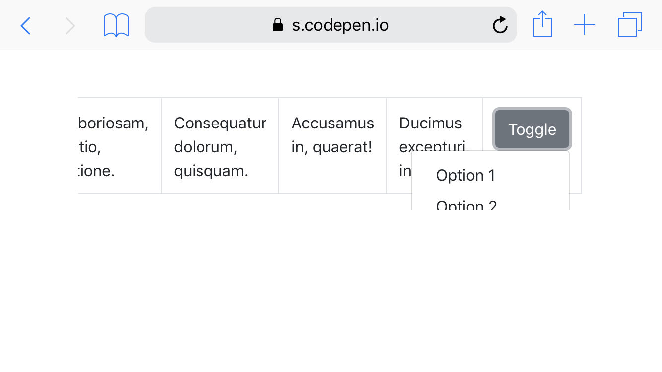 Dropdown inside Table Responsive in Safari of iOS 12.4 · Issue #29313 · twbs/bootstrap · GitHub