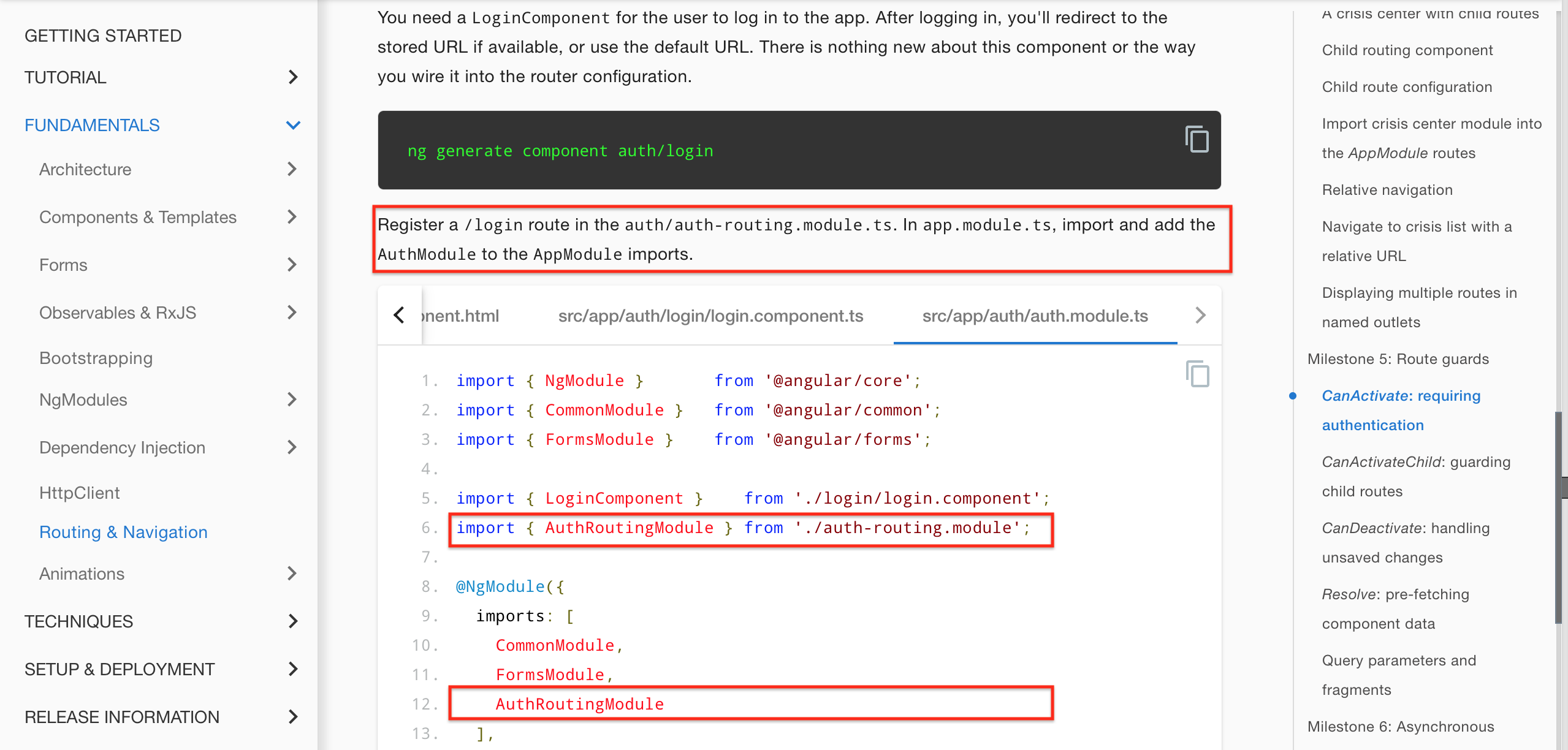 [Documentation Error] Routing & Navigation - Milestone 5. Route Guards · Issue #26962 · angular ...