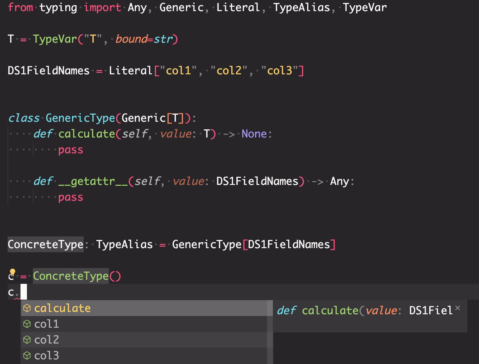 Unable to autosuggest members with typing.Literal types when used in Generic classes · Issue ...
