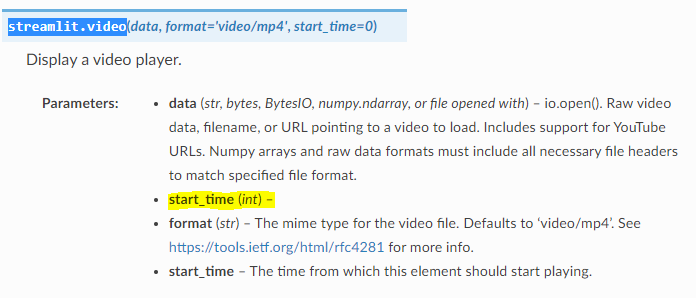 streamlit.video() ,parameter start_time is mentioned twice · Issue #1467 · streamlit/streamlit ...