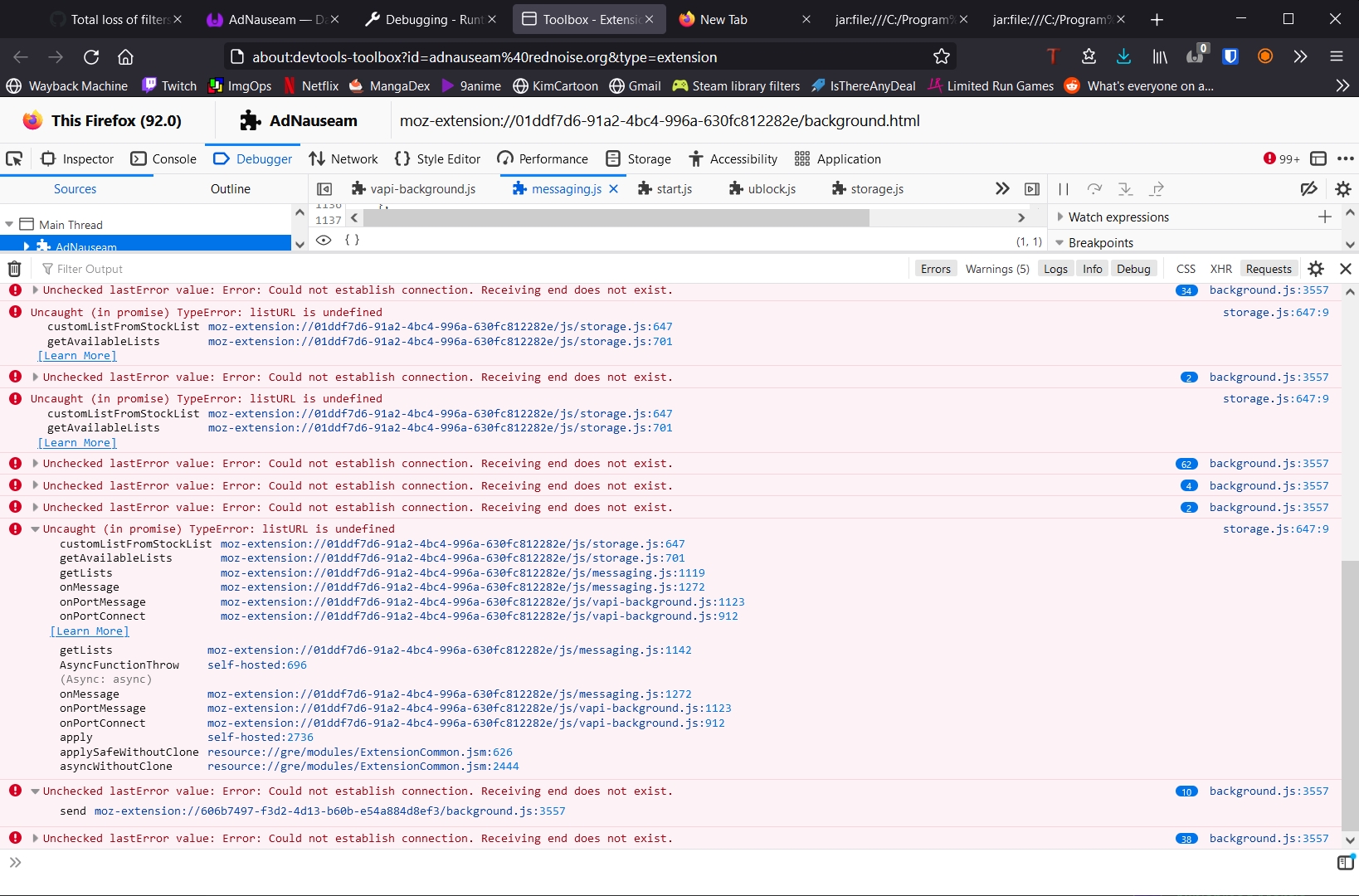 Total loss of filters/filter lists · Issue #1930 · dhowe/AdNauseam · GitHub