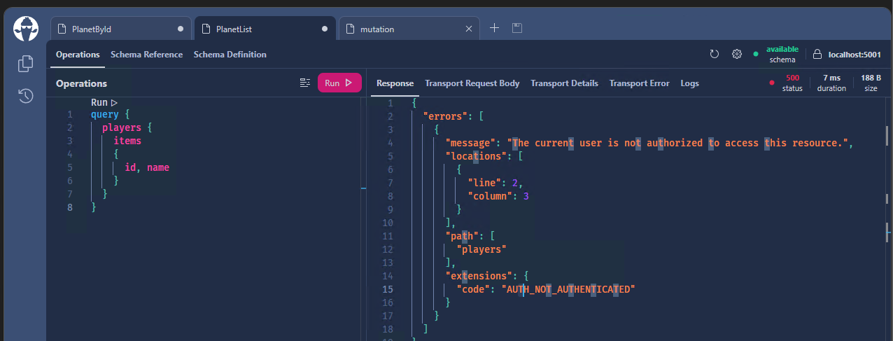 GraphQL Response -> better handling of changed conn string resulting in db authN error ...