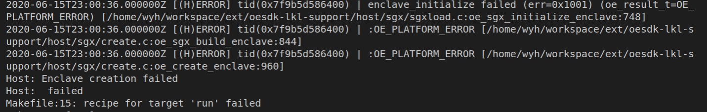 Application will Crash (OE_PLATFORM_ERROR) w/ feature/sgx-lkl-support branch · Issue #3133 ...