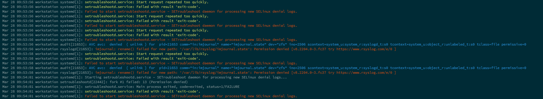 Failed to start setroubleshootd.service - SETroubleshoot daemon for processing new SELinux ...