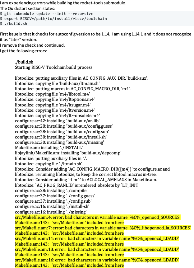 rocket-tools errors using build.sh · Issue #2289 · chipsalliance/rocket-chip · GitHub