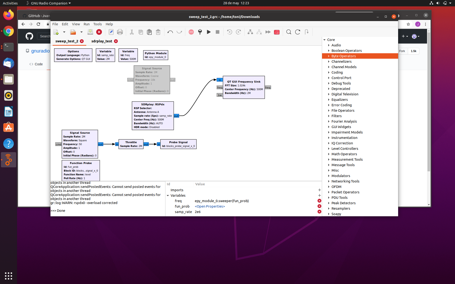 GNU Radio error: QCoreApplication::sendPostedEvents: Cannot send posted events for objects in ...