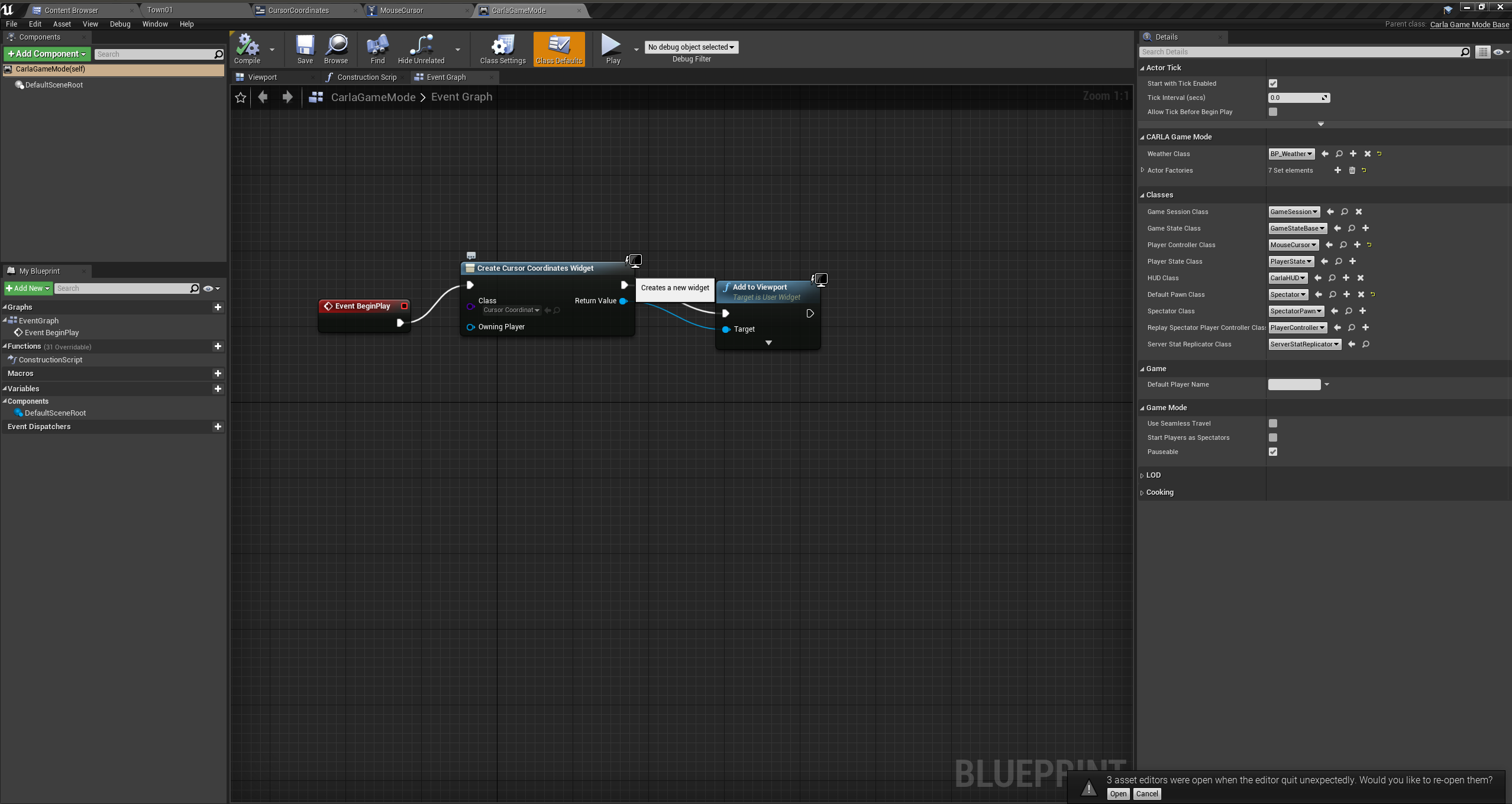 CARLA crashing when pressing Play more than once after creating any C++ ...