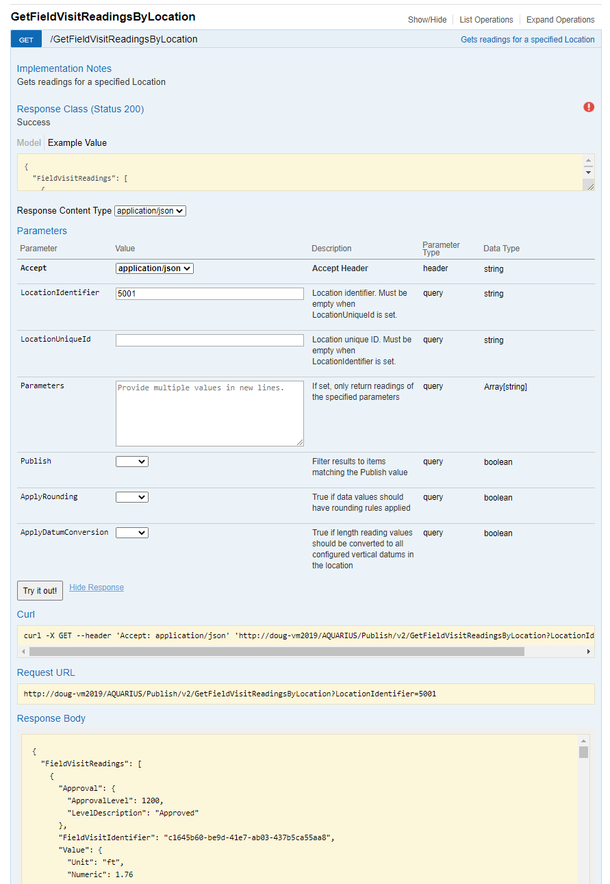Endpoint to query a summary of Field Visit Reading parameters · Issue #143 · AquaticInformatics ...