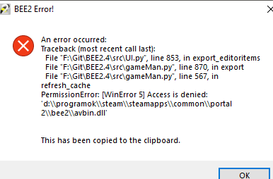Error after exporting · Issue #1174 · BEEmod/BEE2.4 · GitHub