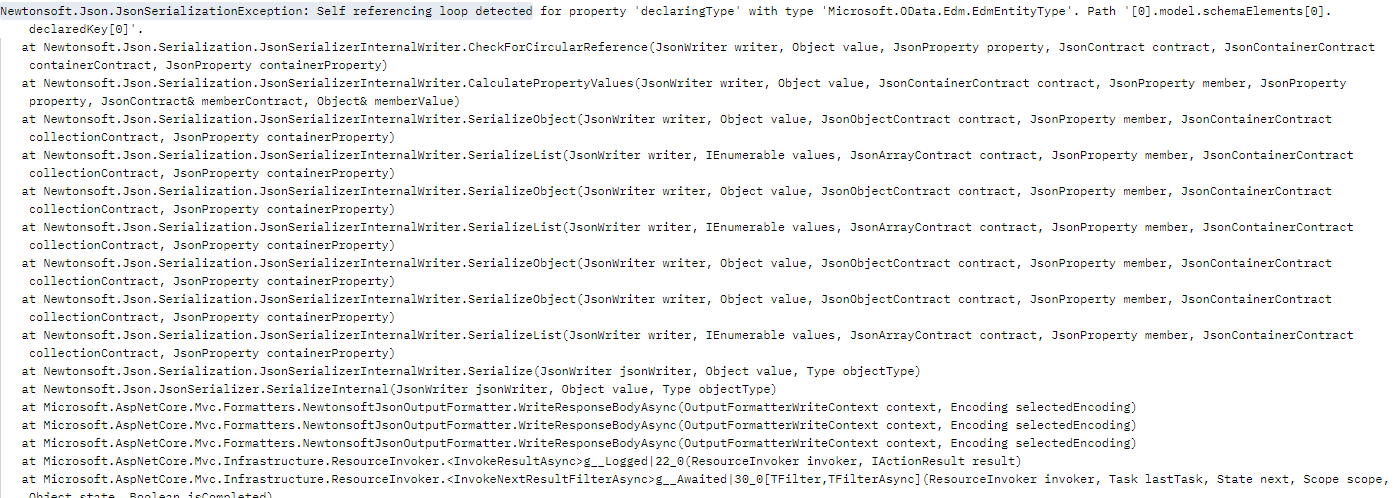 Using Newtonsoftjson With Odata 8xx Return Self Referencing Loop Issue · Issue 749 · Odata