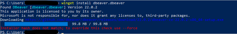 WinGet - Failed to install (Hash mismatch) · Issue #16169 · dbeaver/dbeaver · GitHub