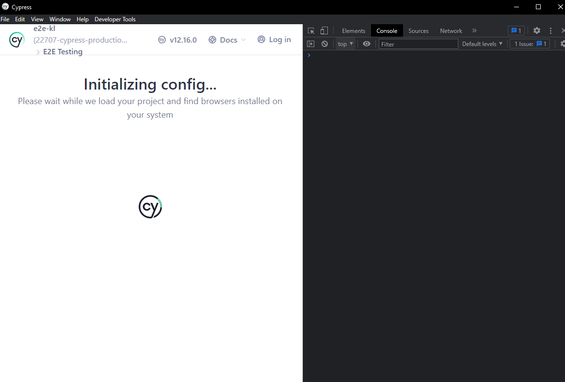Cypress hangs on "initializing config" when opening with `--e2e` flag - fresh install on new ...