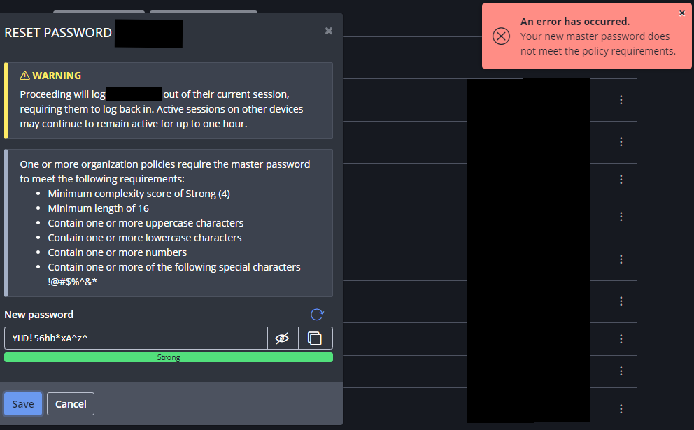 Reset member password generator should comply with organization master password requirement ...