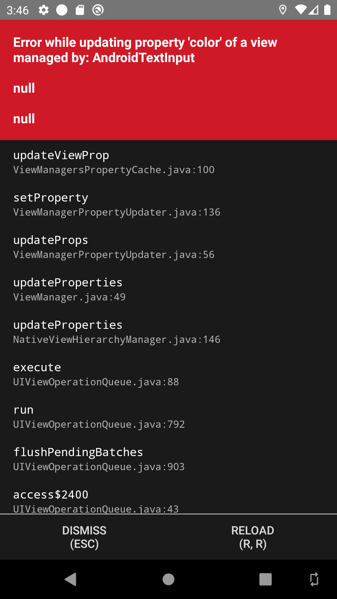 Error while updating property color of a view managed by ...