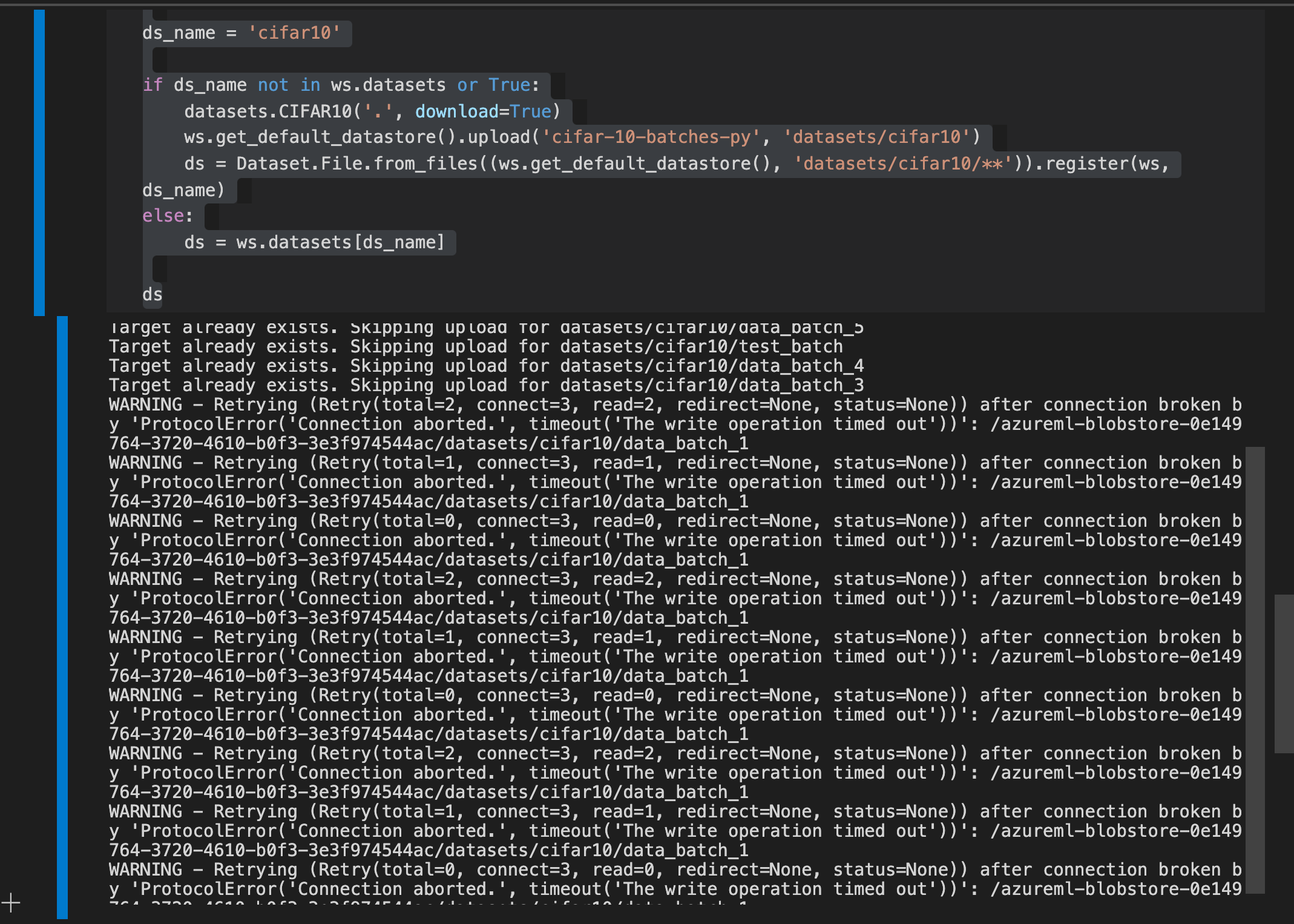 Datastore Upload Failing On One File Consistently · Issue 1159 · Azuremachinelearningnotebooks