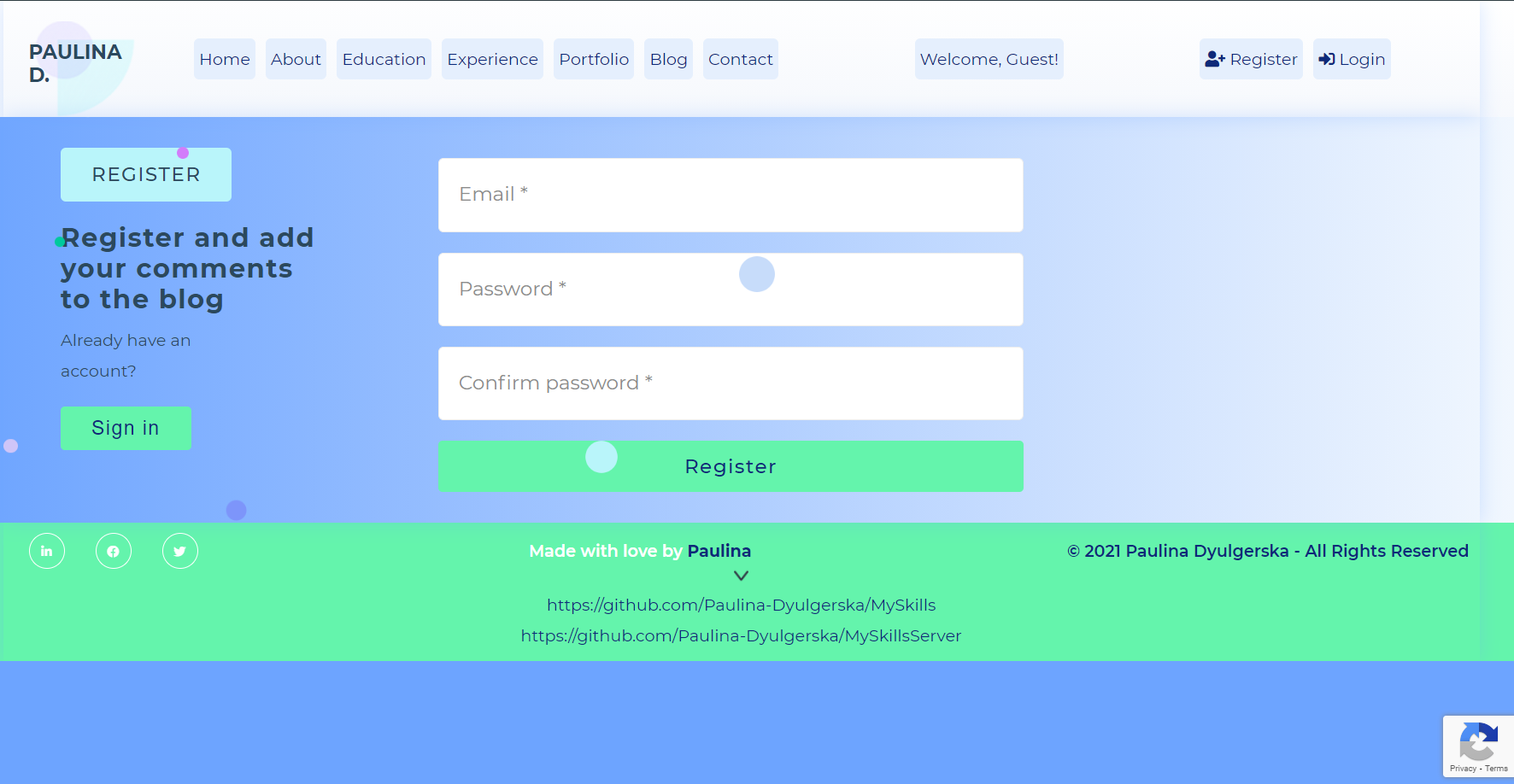 GitHub - Paulina-Dyulgerska/MySkills: React Project