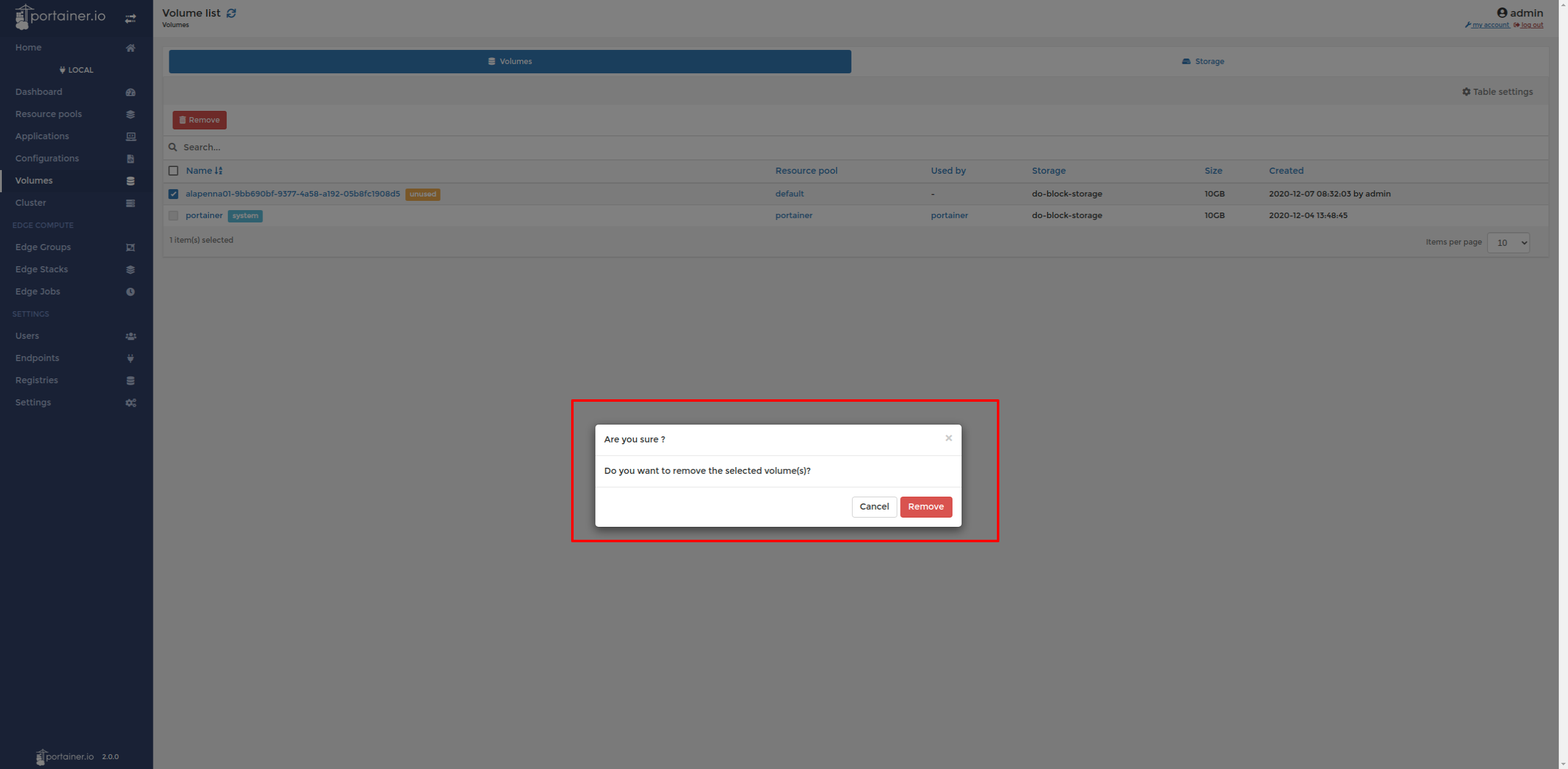 Request confirmation upon volume removal · Issue #4563 · portainer/portainer · GitHub