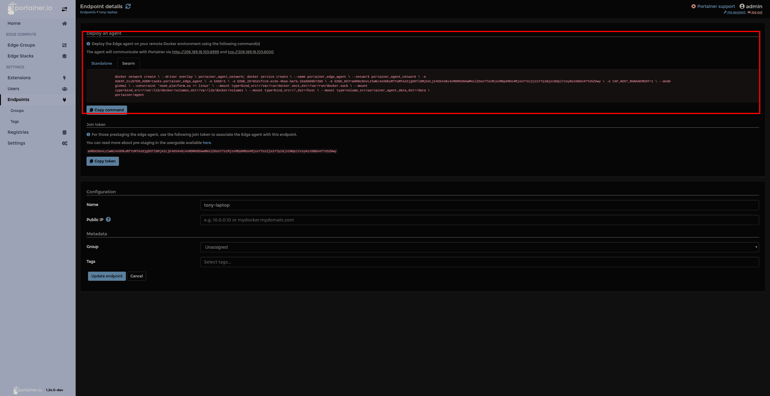 [edge-compute] Fix the display of the Edge agent deployment commands · Issue #3792 · portainer ...