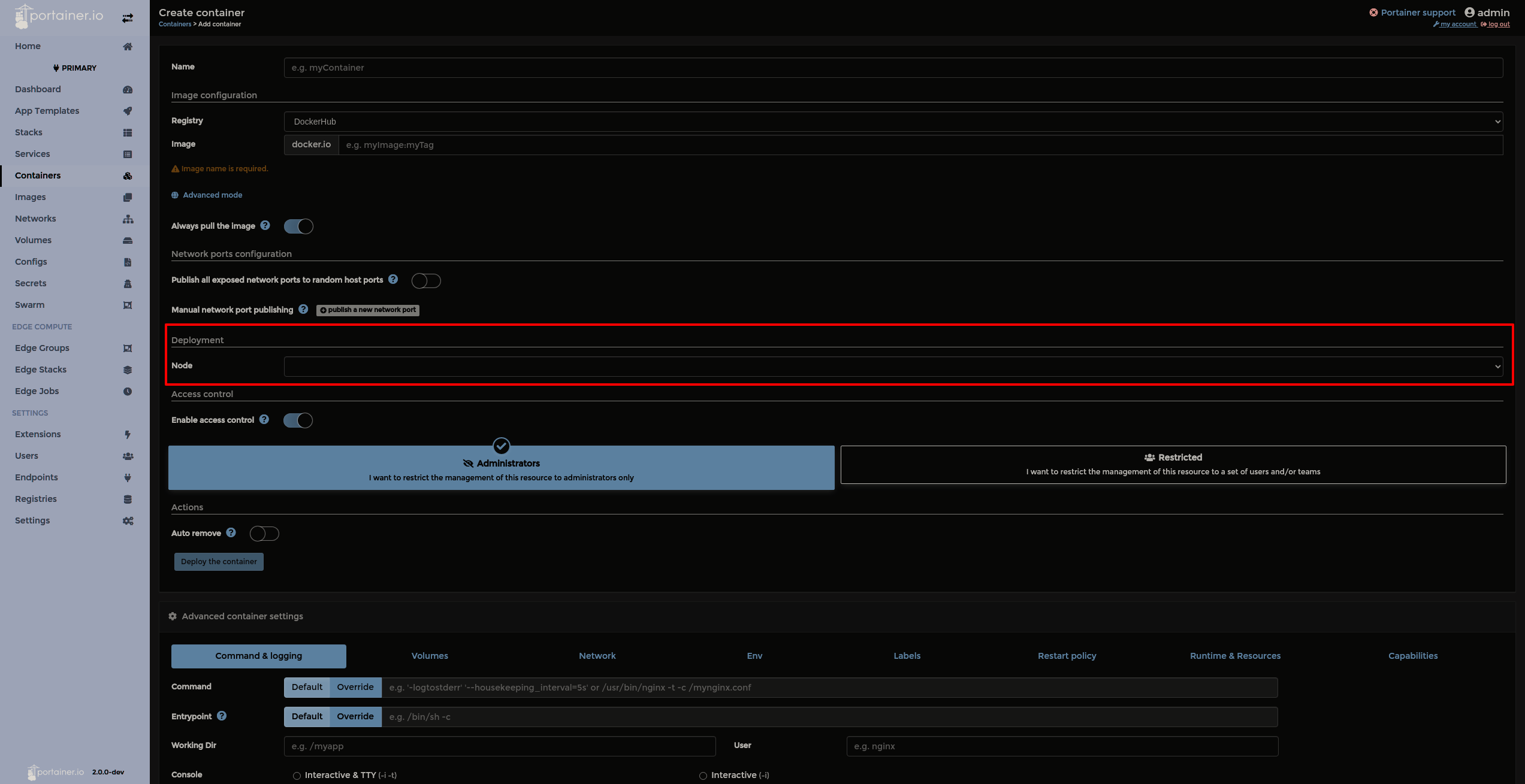 The Node Selector Is Broken In The Container Creation View · Issue 4182 · Portainerportainer