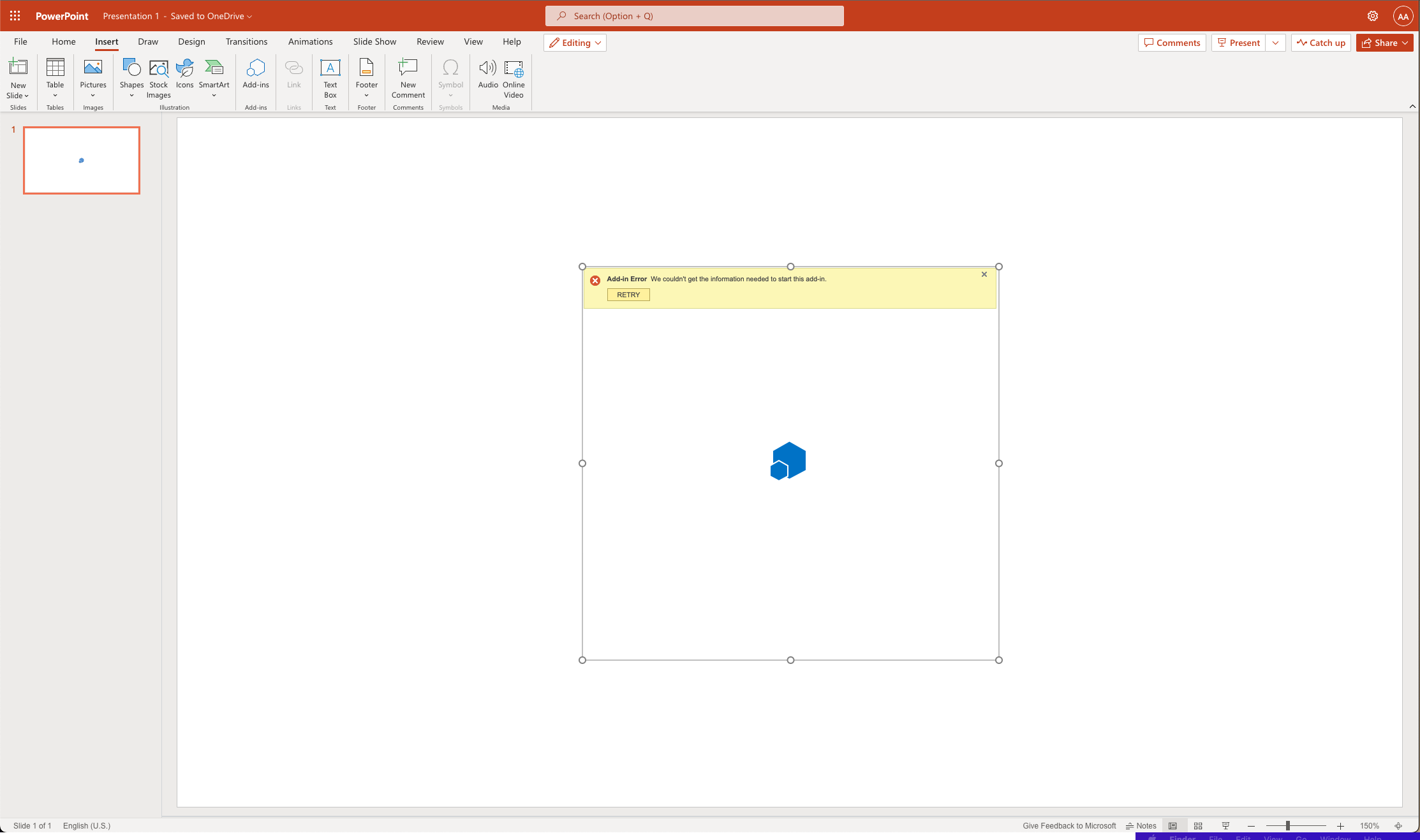 "Add-in Error: We couldn't get the information needed to start this add ...
