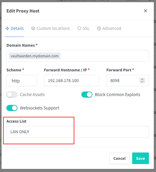 Access List not working! How can I setup NPM to protect certain subdomain for outside access ...