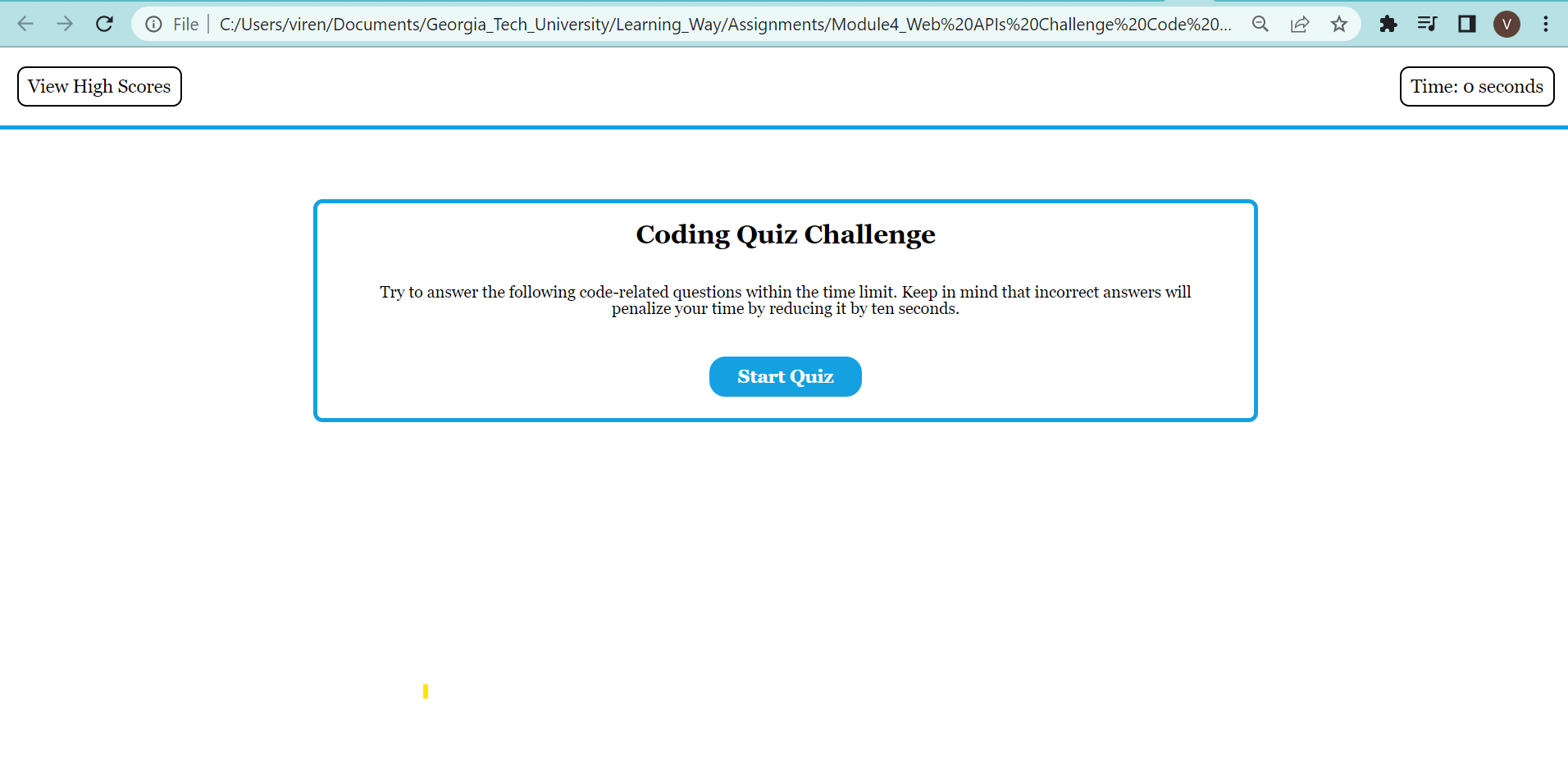 GitHub - VaishaliQA/WebAPIChallenge_CodeQuiz: Interactive code quiz full stack application