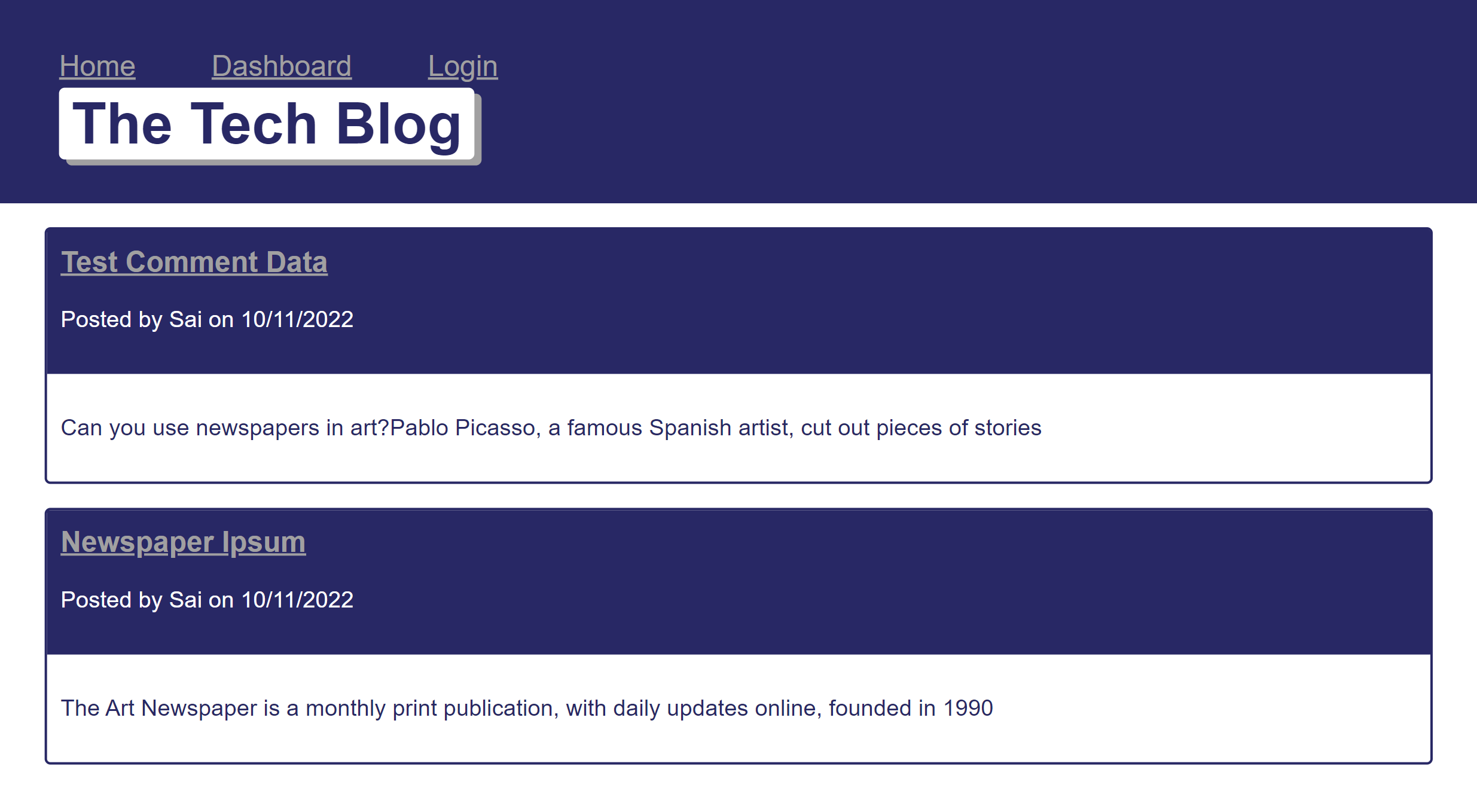 GitHub - VaishaliQA/Tech_Blog: CMS-style Tech blog application