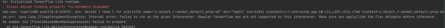 Internal error: Failed to run on the given Interpreter: Regular TensorFlow ops are not supported ...