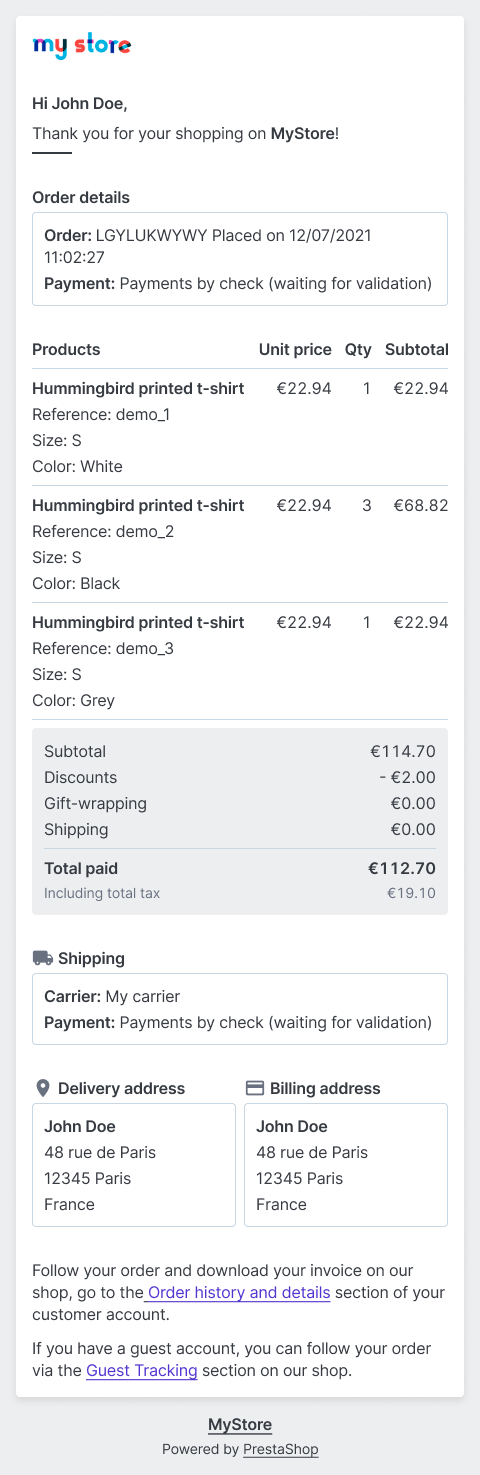 Mail Order Summary · Issue 25796 · Prestashopprestashop · Github 