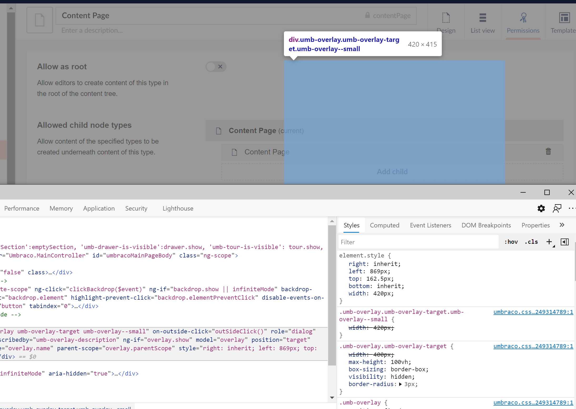 The overlay pop-up "Choose child node" of "Allowed child node types" does not show · Issue #9188 ...