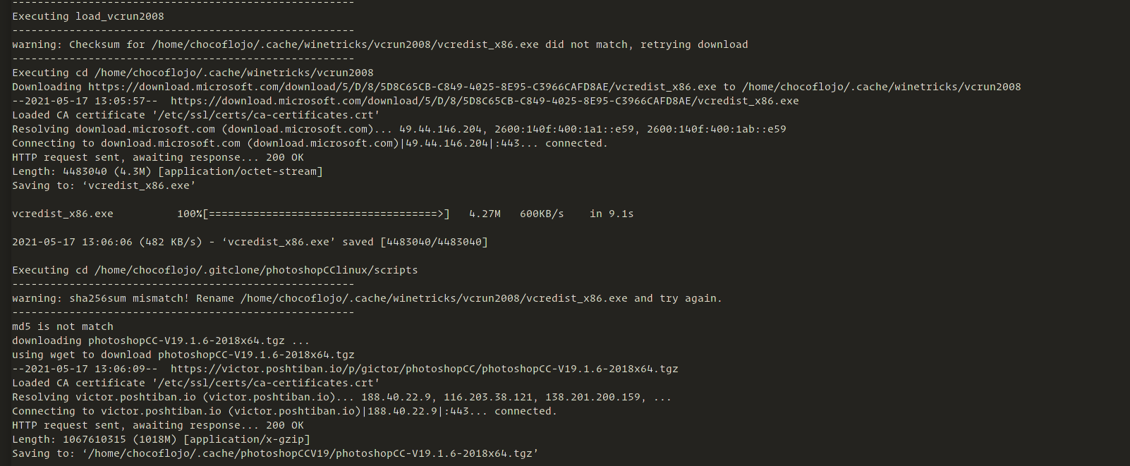 warning: sha256sum mismatch! · Issue #115 · Gictorbit/photoshopCClinux · GitHub