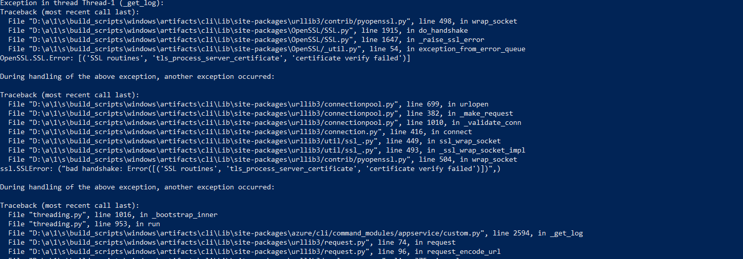 Az Webapp Log Download Ssl Error · Issue 23541 · Azureazure Cli · Github