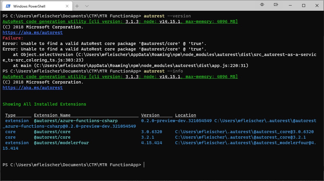 Scaffold Functions > Failed to find "autorest". Autorest is installed, via npm. · Issue #152 ...