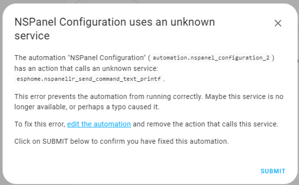 NSPanel Configuration uses an unknown service · Issue #372 · Blackymas/NSPanel_HA_Blueprint · GitHub