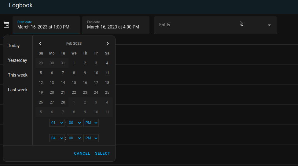 History and Logbook Start Date and End Date Calendar Selector Defaults to the Incorrect Month ...