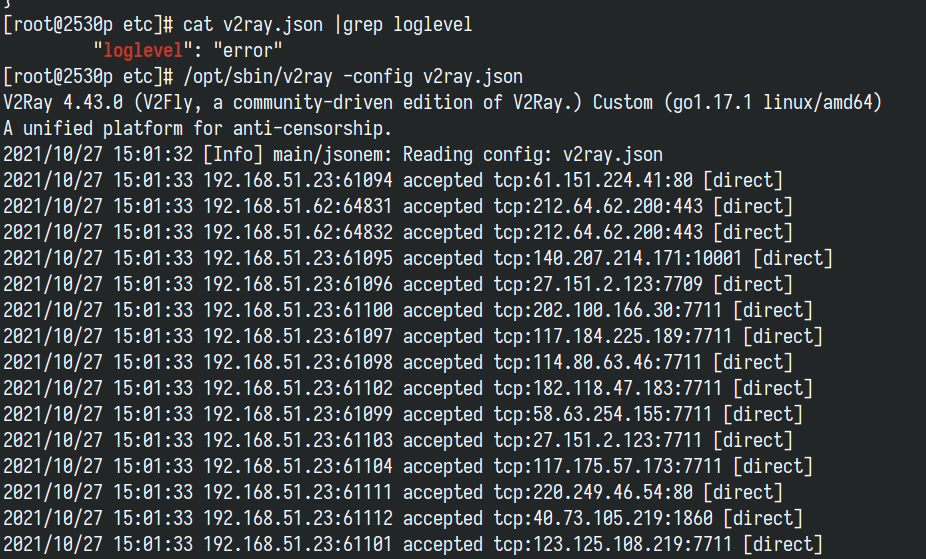 When set loglevel to error level, still can see info level connection ...