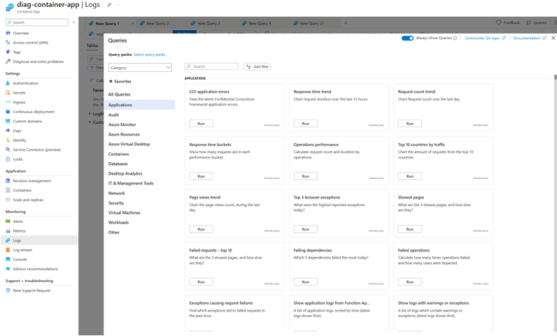 Feature Request: Include a handful of queries under an "Azure Container Apps" node in the ...