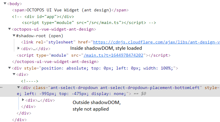 style missing due to Shadow DOM in web component build. · Issue #5252 · vueComponent/ant-design ...