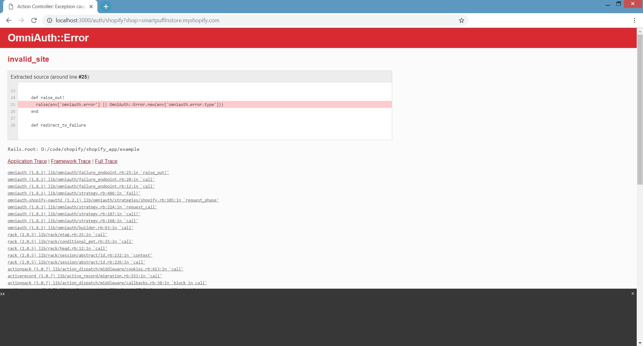 OmniAuth::Error invalid_site when trying to run example plugin · Issue #649 · Shopify/shopify ...