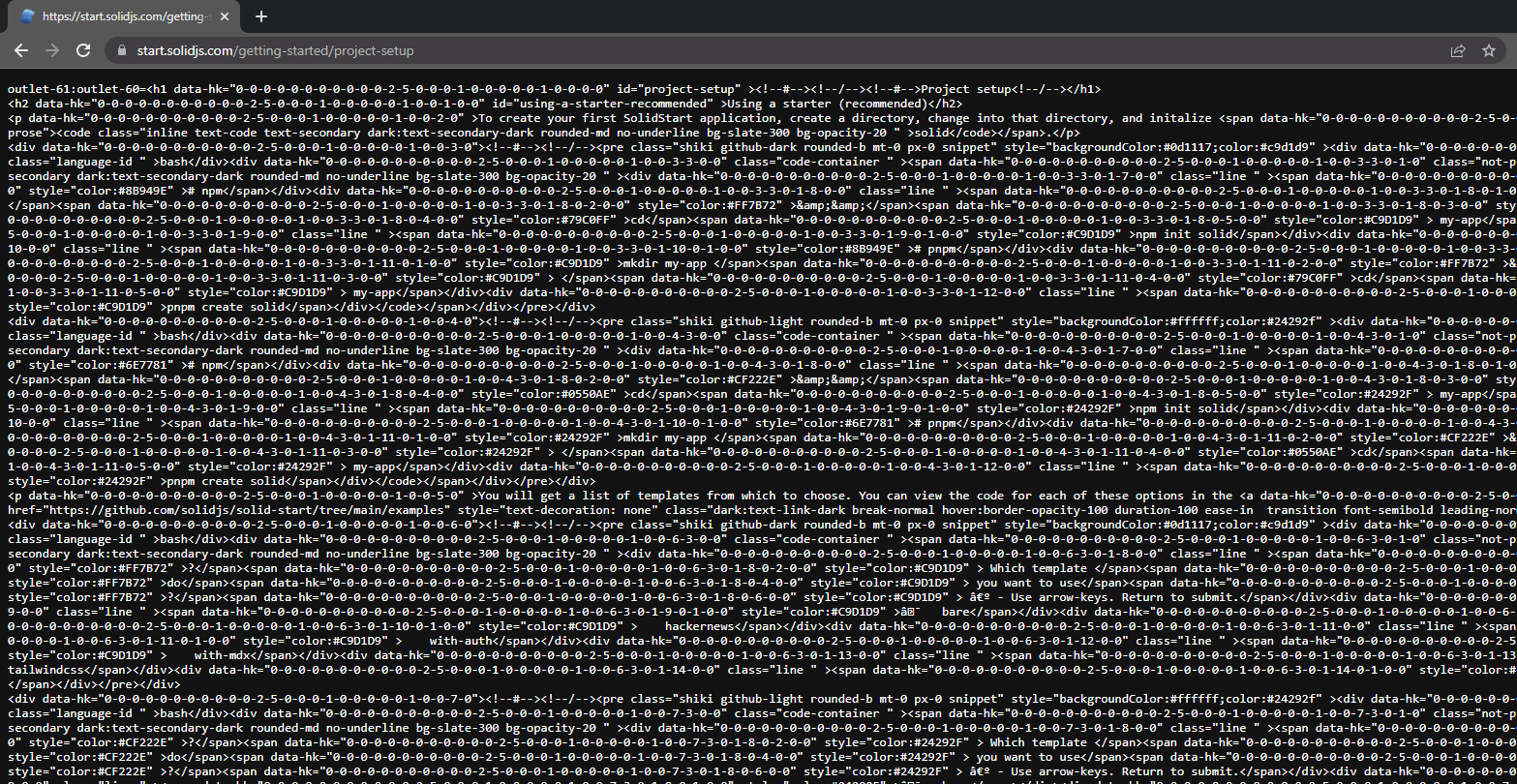 Docs page responds with invalid HTML · Issue #354 · solidjs/solid-start · GitHub