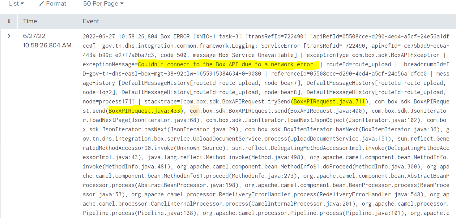 Box API exception Couldn't connect to the Box API due to a network ...