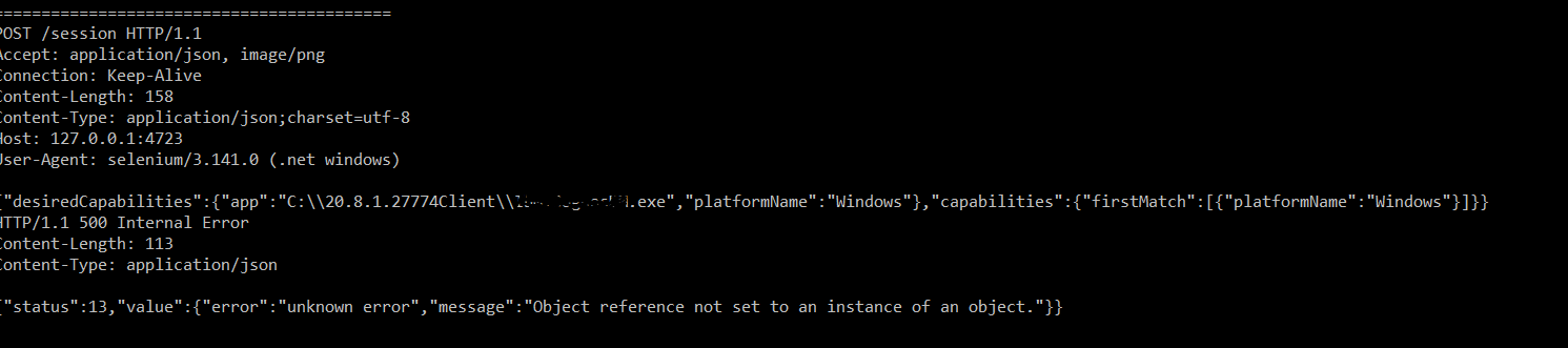 HTTP/1.1 500 internal error after launching the WPF app · Issue #1292 · microsoft/WinAppDriver ...