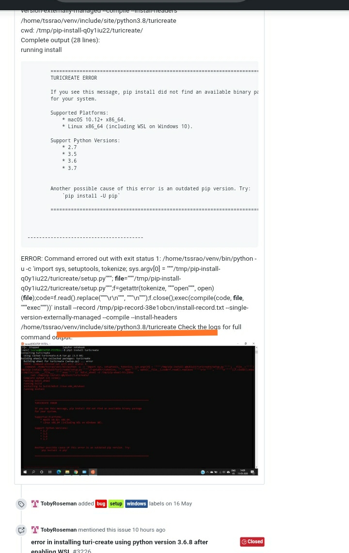 Error In Installing Turi Create Using Python Version 368 After Enabling Wsl · Issue 3226 