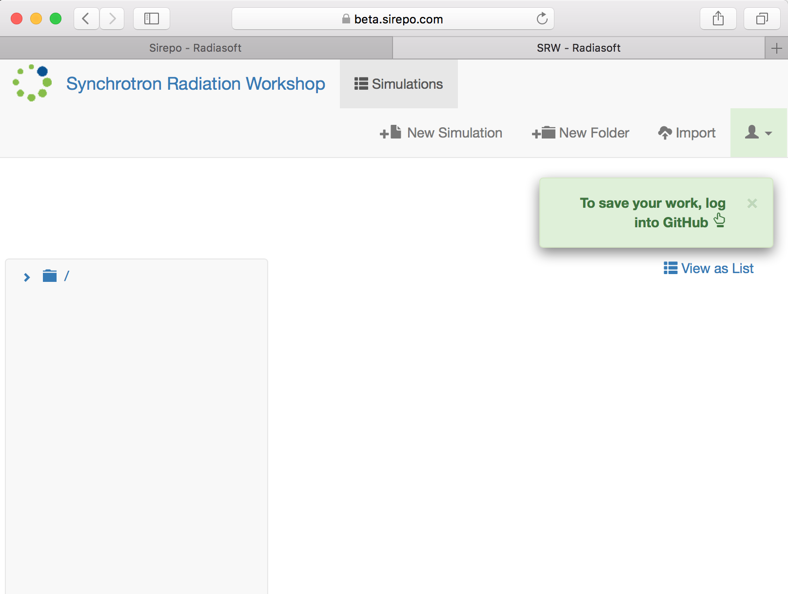 No examples showing up on beta (new user) · Issue #989 · radiasoft/sirepo · GitHub