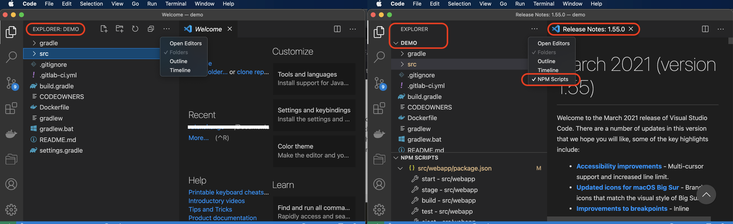 NPM Scripts bar does not appear in sidebar explorer · Issue #120292 ...